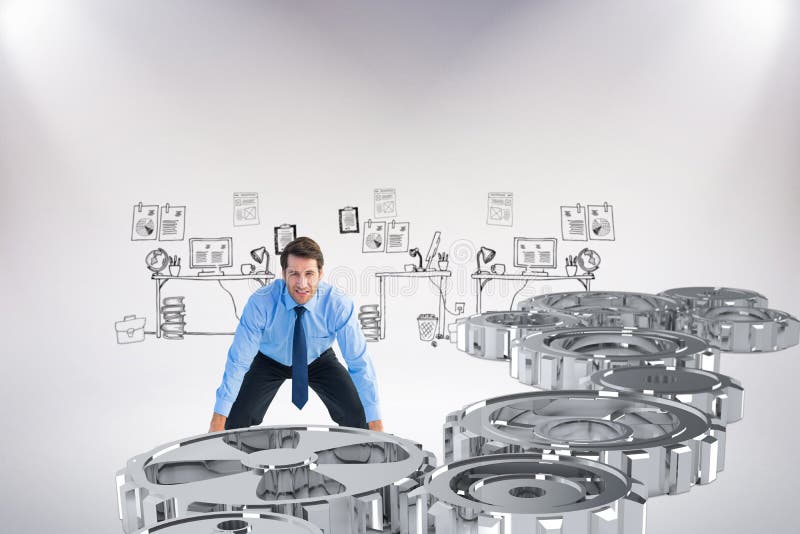 Composite Image of Focused Businessman Lifting Up Something Heavy Stock ...