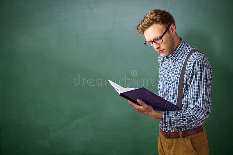 Composite Image of Geeky Student Reading a Book Stock Image - Image of ...