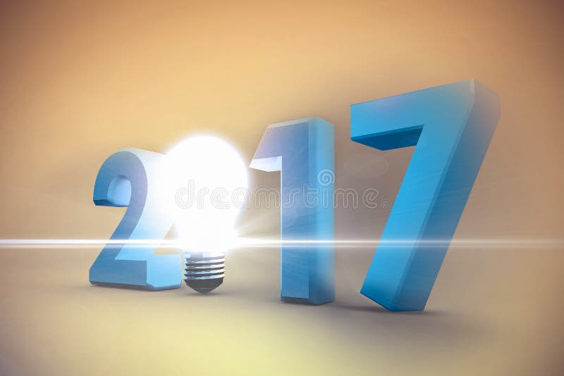 Composite Image of 2017 with Glowing Light Bulb Over White Background ...