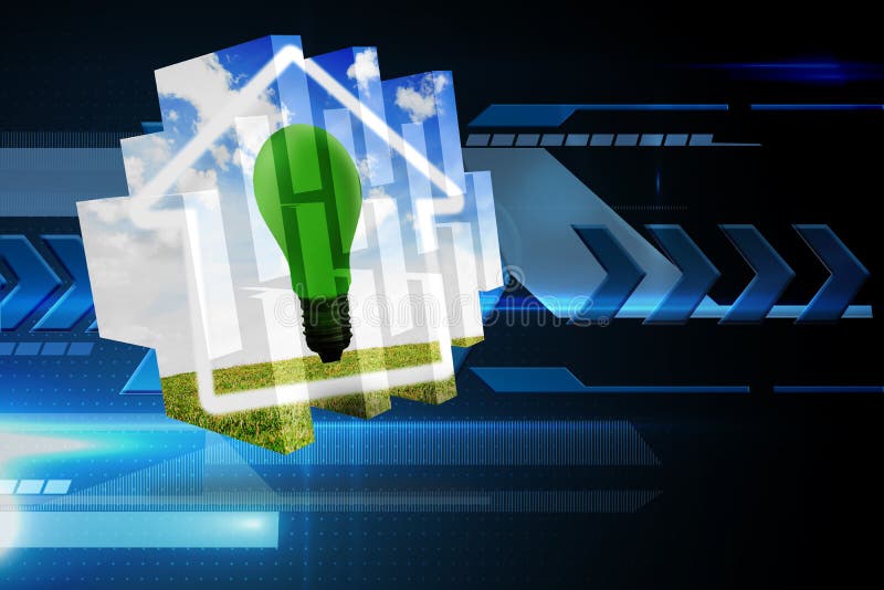 Composite Image of Green Light Bulb on Abstract Screen Stock ...