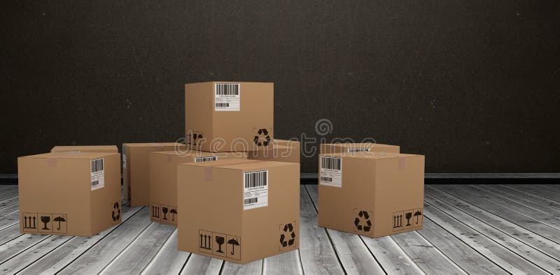 Composite Image of Group of Digitally Generated Brown Cardboard Boxes ...