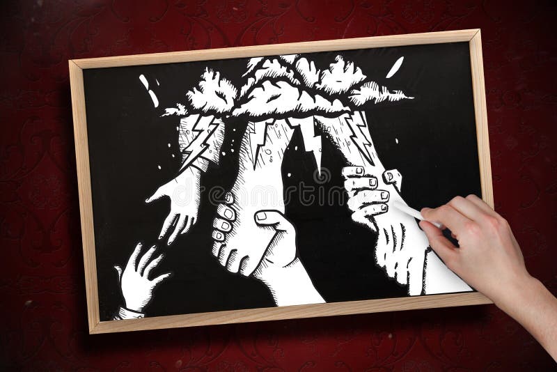 Composite Image of Hand Drawing Helping Hands with Chalk Stock Image ...