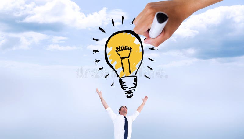 Composite Image of Hand Drawing Light Bulb Stock Photo - Image of ...