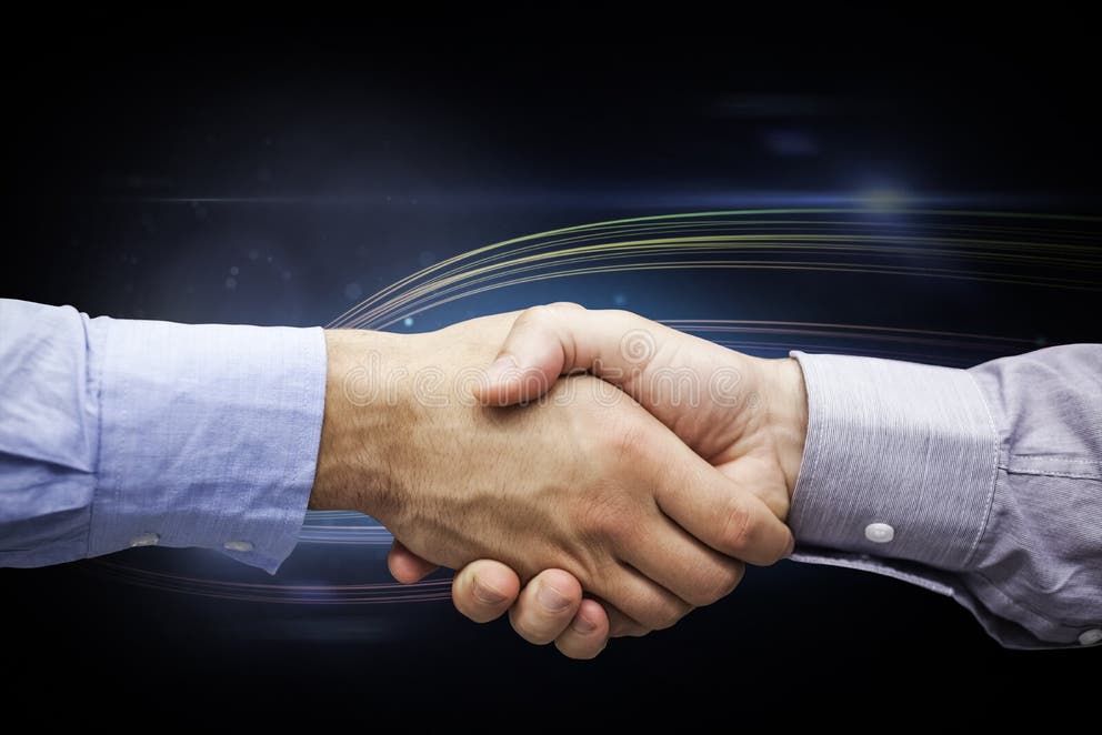 Composite Image of Hand Shake in Front of Wires Stock Illustration ...