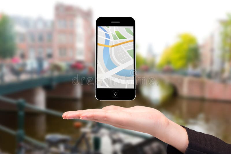 Composite Image of Hand Showing Map App on Phone Stock Illustration ...