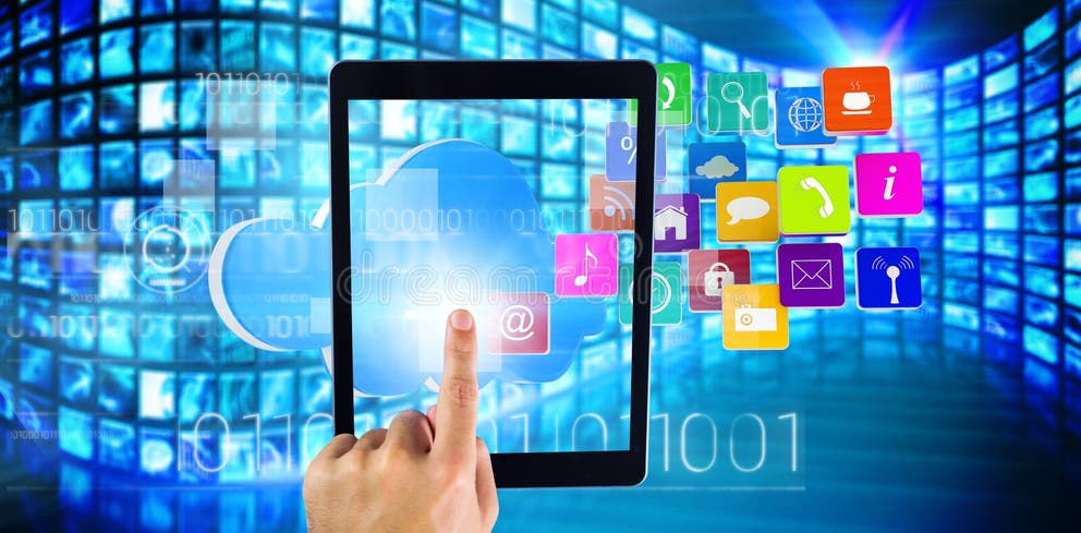 Composite Image of Hand Using Tablet Pc Stock Image - Image of ...