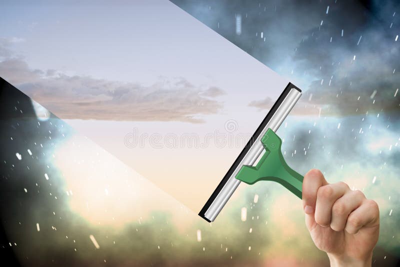 Composite Image of Hand Using Wiper Stock Photo - Image of clouds ...