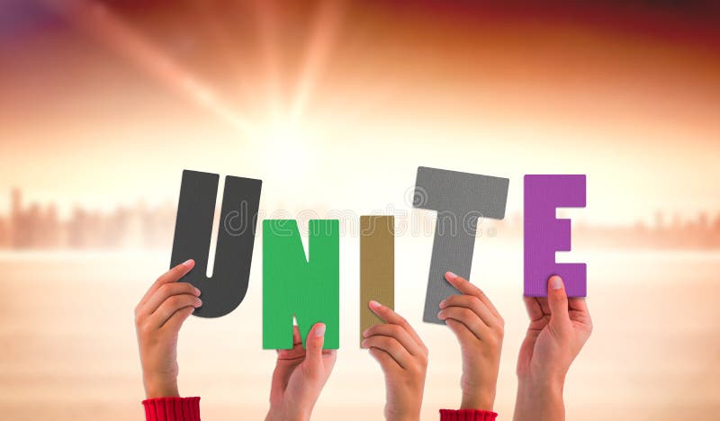 Composite Image of Hands Holding Up Unite Stock Image - Image of city ...