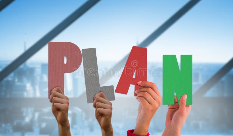 Composite Image of Hands Showing Plan Stock Photo - Image of computer ...