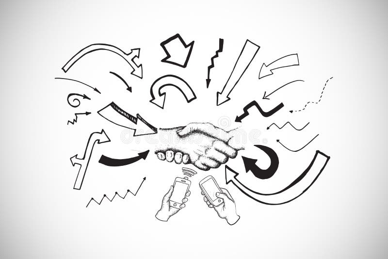 Composite Image of Handshake and Arrows Doodle Stock Illustration ...