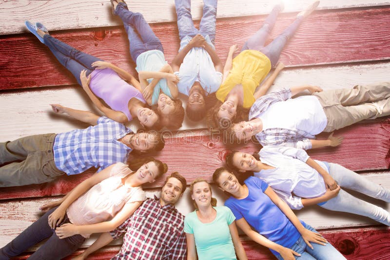 Composite Image of Happy Friends Lying in Circle Stock Photo - Image of ...