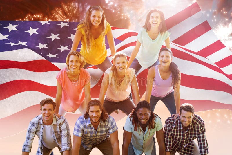 Composite Image of Happy Friends Making Human Pyramid Stock ...
