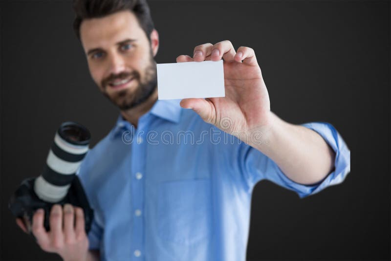 Composite Image of Happy Man Showing Identity Card while Holding Camera ...