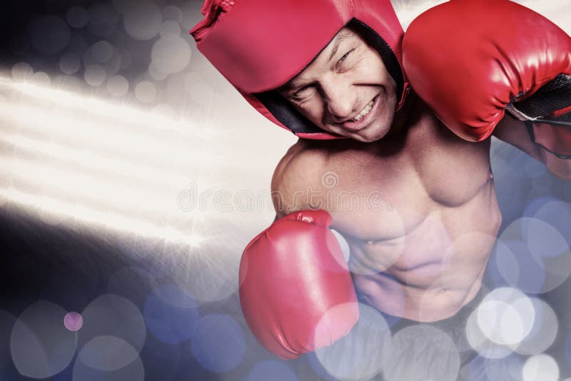 Composite Image of High Angle View of Boxer with Headgear and Gloves ...