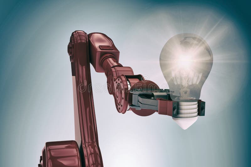 Composite Image of Illustrative Image of Robotic Arm Holding Light Bulb ...