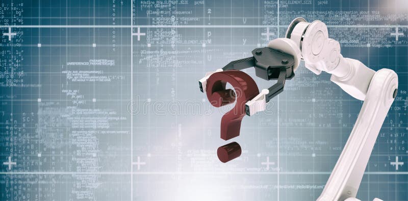 Composite Image of Image of Robotic Arm Holding Question Mark 3d Stock ...
