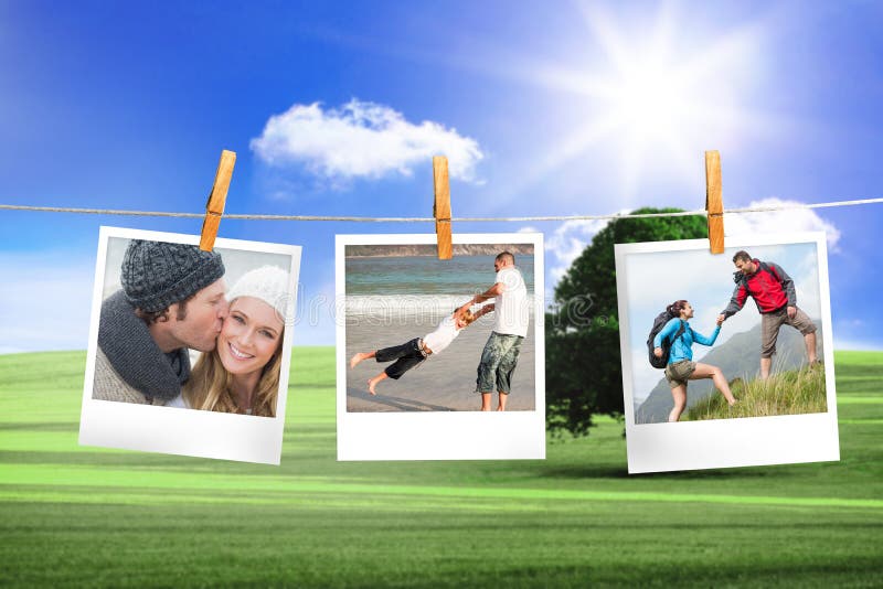 Composite Image of Instant Photos Hanging on a Line Stock Image - Image ...
