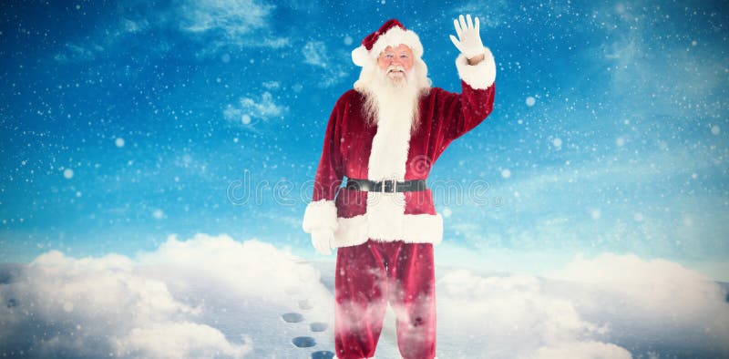 Composite Image of Jolly Santa Waving at Camera Stock Image - Image of ...