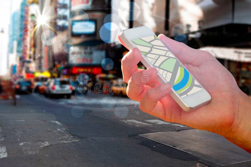 Composite Image of Man Using Map App on Phone Stock Illustration ...