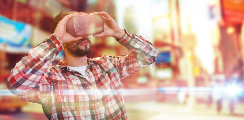 Composite Image of Man Using an Oculus Stock Photo - Image of city ...
