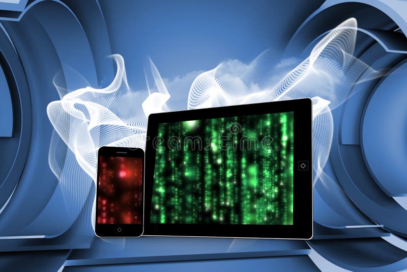Composite Image of Matrix on Tablet and Smartphone Screens Stock ...