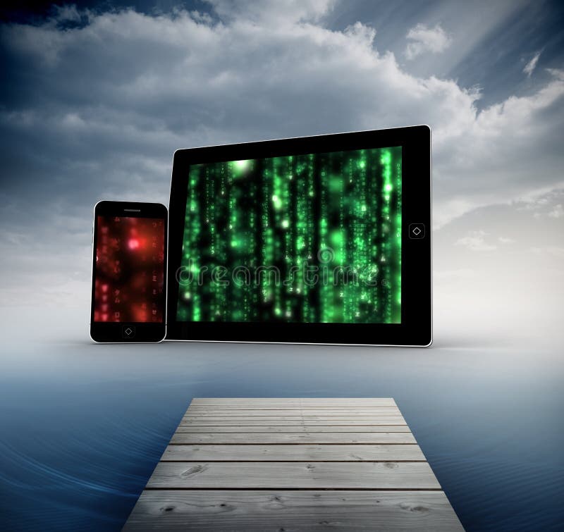 Composite Image of Matrix on Tablet and Smartphone Screens Stock ...