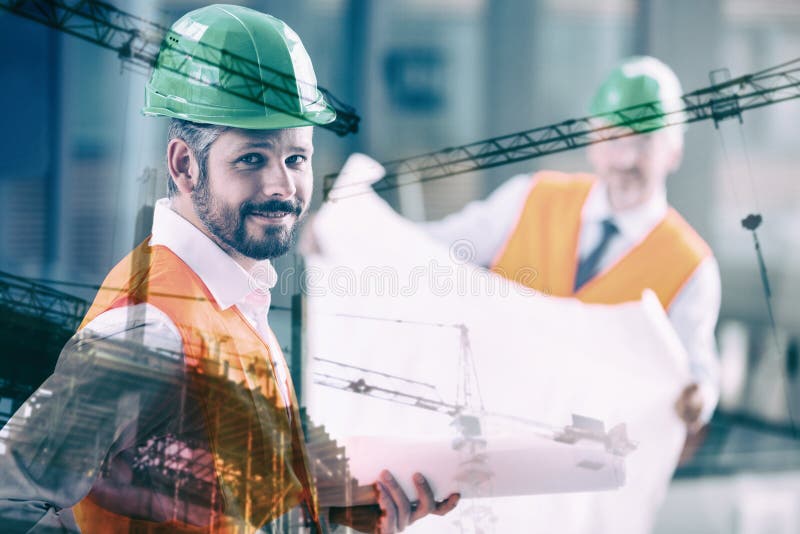Composite Image of Men on Building Construction Site Stock Photo ...