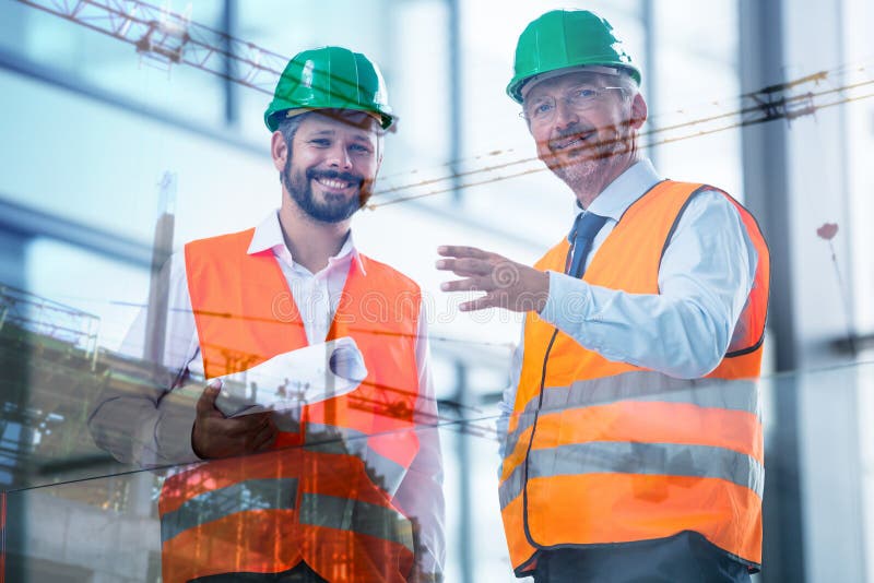Composite Image of Men on Building Construction Site Stock Photo ...