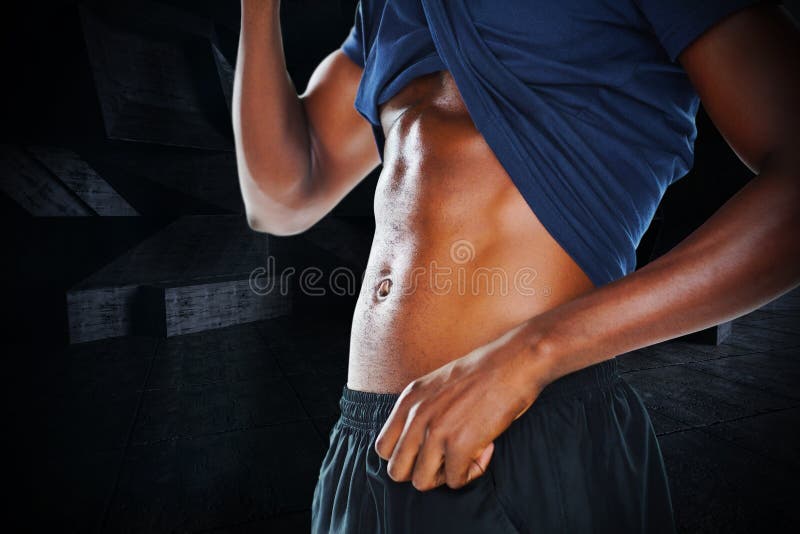 Composite Image of Mid Section of a Muscular Man Showing His Abs Stock ...