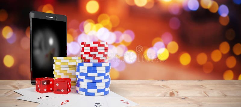 Composite Image of Mobile Phone with Stack of Gambling Chips and ...