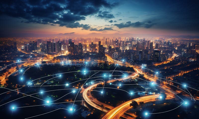 Composite Image of Modern City Network Communication Concept and ...