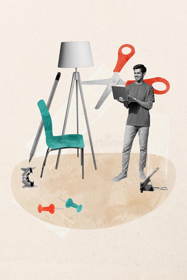 Composite Image Montage Artwork 3D Collage of Young Guy Type Computer ...