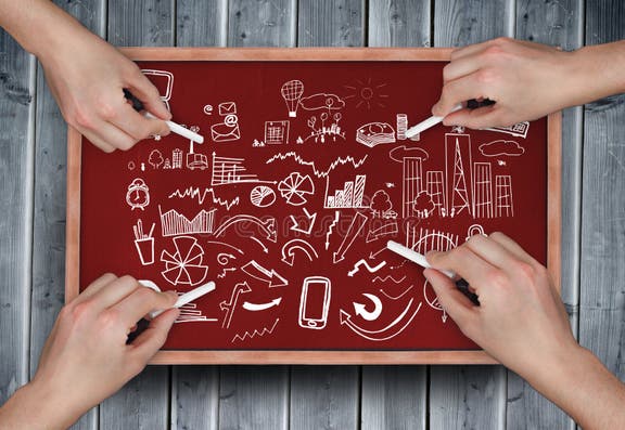 Composite Image of Multiple Hands Drawing Brainstorm with Chalk Stock ...