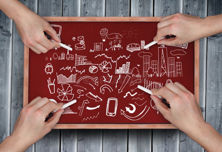 Composite Image of Multiple Hands Drawing Brainstorm with Chalk Stock ...