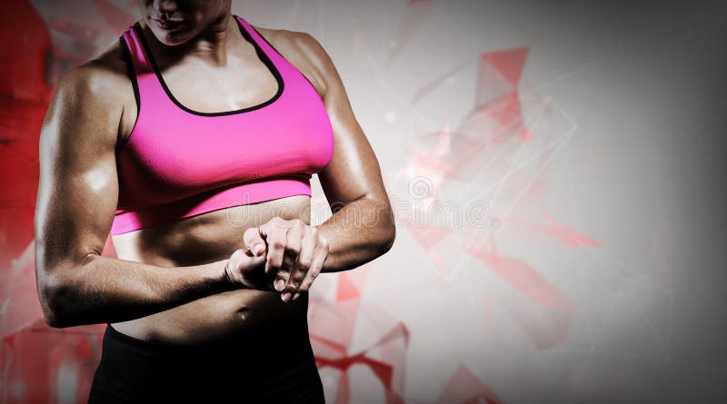 Composite Image of Muscular Woman Flexing Her Arm Stock Image - Image ...