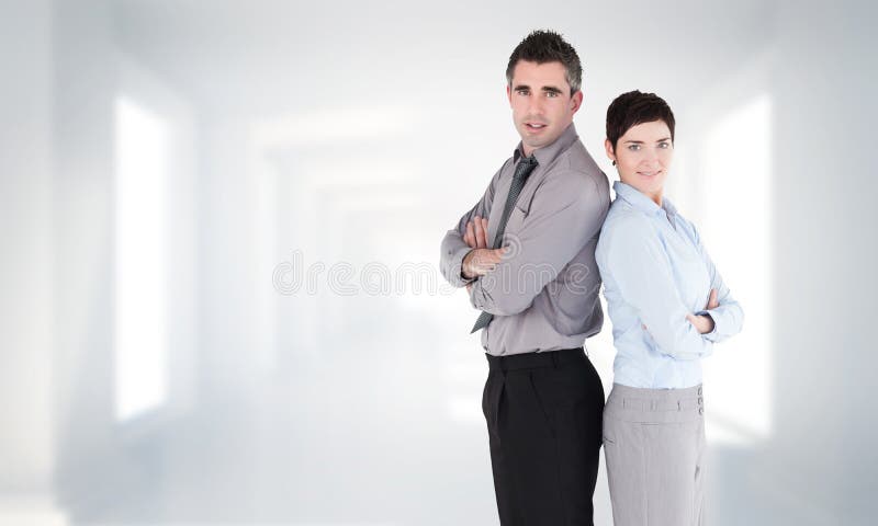 Composite Image Office Workers Standing Up Back To Back Stock Photos ...