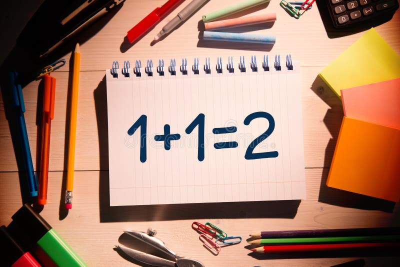 Composite Image of One Plus One Equals Two on Notepad Stock ...