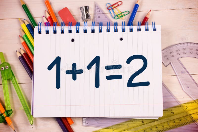 Composite Image of One Plus One Equals Two on Notepad Stock ...