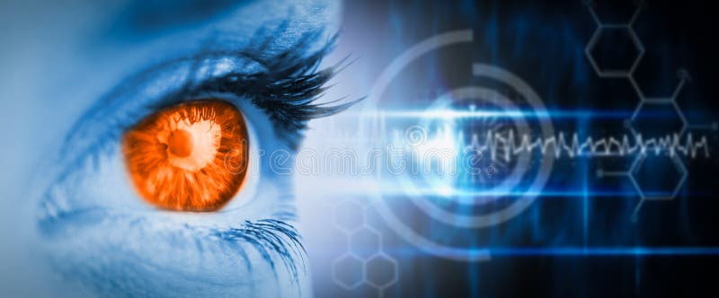 Composite Image of Orange Eye on Blue Face Stock Image - Image of light ...