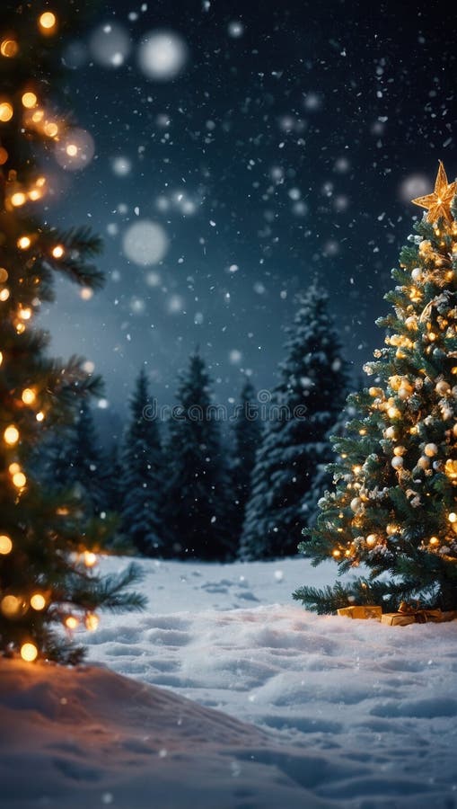 Composite Image of Outdoor Winter Scene with Trees and Indoor Christmas ...