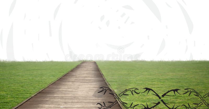 Composite Image of Pathway through Grass Field Against Copy Space on ...