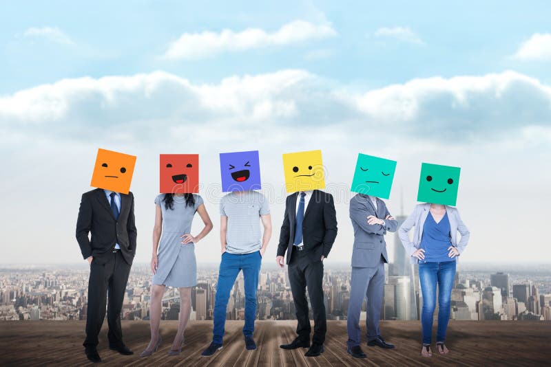Composite Image of People with Boxes on Their Heads Stock Image - Image ...