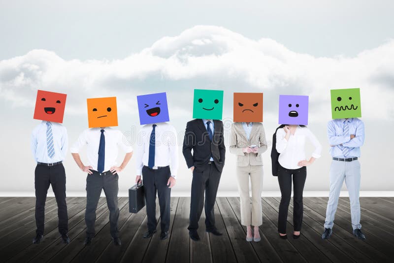 Composite Image of People with Boxes on Their Heads Stock Image - Image ...