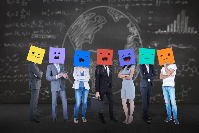 Composite Image of People with Boxes on Their Heads Stock Image - Image ...