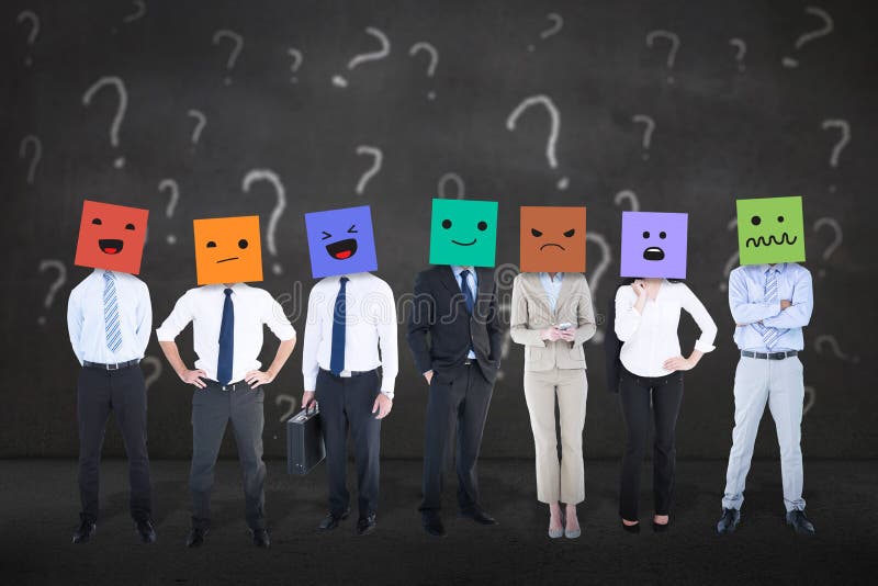 Composite Image of People with Boxes on Their Heads Stock Photo - Image ...