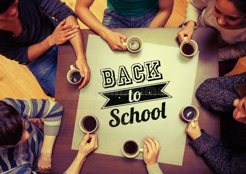 Composite Image of People Sitting Around Table Drinking Coffee Stock ...