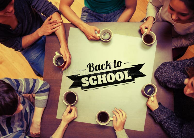 Composite Image of People Sitting Around Table Drinking Coffee Stock ...