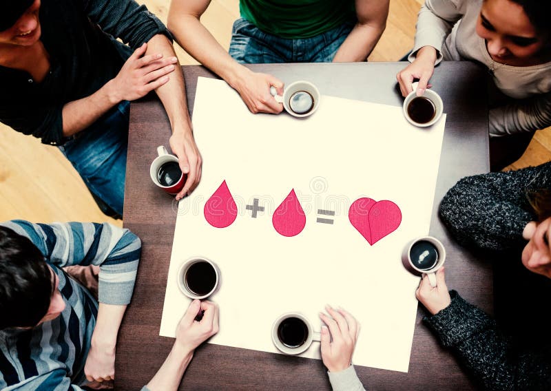Composite Image of People Sitting Around Table Drinking Coffee Stock ...