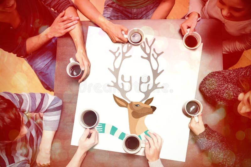 Composite Image of People Sitting Around Table Drinking Coffee Stock ...