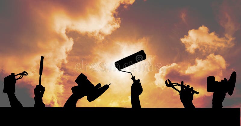 Composite Image of People Using Tools Stock Photo - Image of silhouette ...